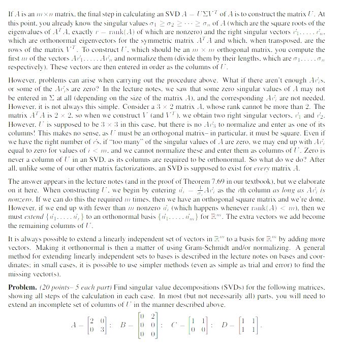 Solved Find singular value decompositions (SVDs) ﻿for the | Chegg.com