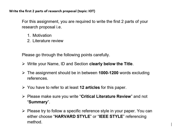 Solved e the first 2 parts of research proposal (topic: IOT) | Chegg.com