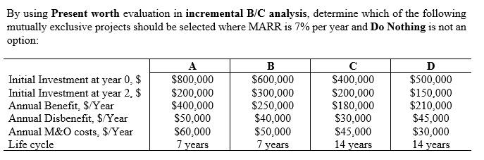 Solved By using Present worth evaluation in incremental B/C | Chegg.com