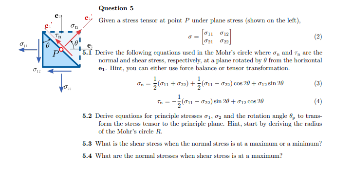 Given a stress tensor at point P under plane stress | Chegg.com