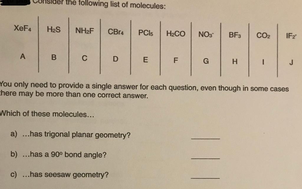 Solved der the following list of molecules: XeF4 H2S NH2F | Chegg.com