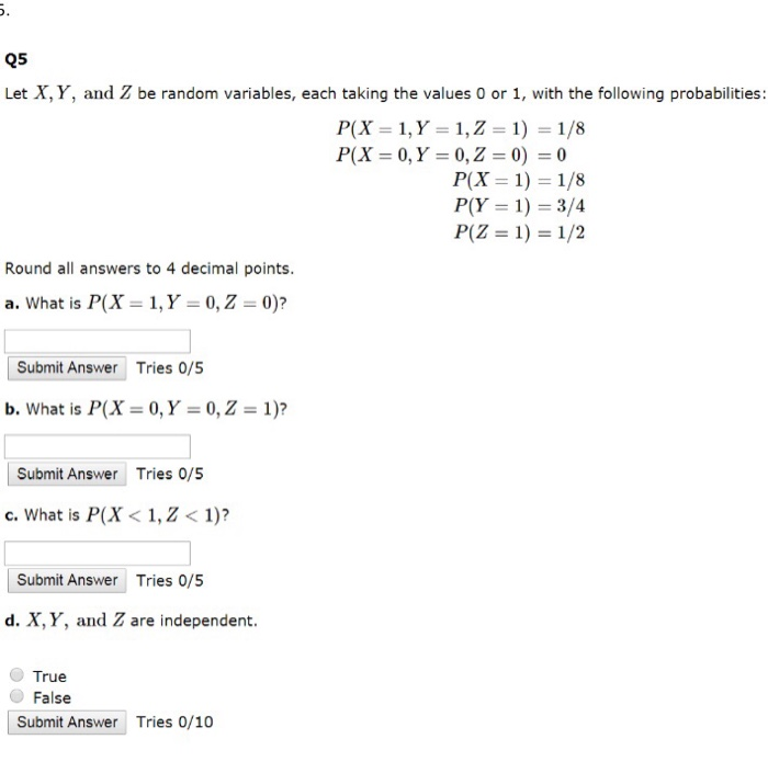 Solved Q5 Let X, Y, and Z be random variables, each taking | Chegg.com