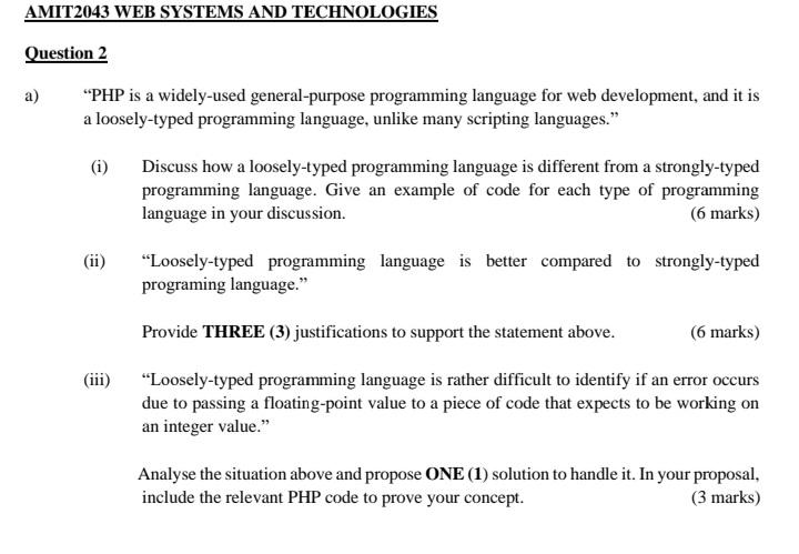 Solved AMIT2043 WEB SYSTEMS AND TECHNOLOGIES Question 2 a) | Chegg.com