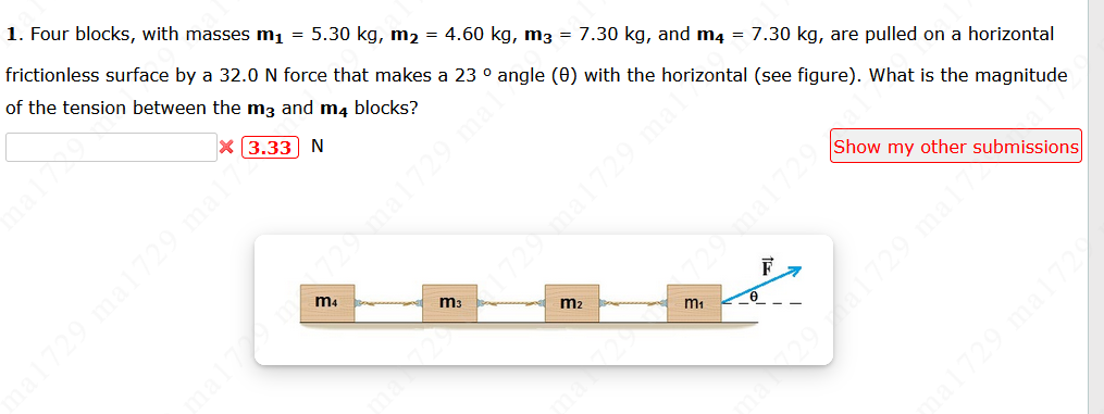 Solved 1. Four blocks, with masses m1=5.30 kg,m2=4.60 | Chegg.com