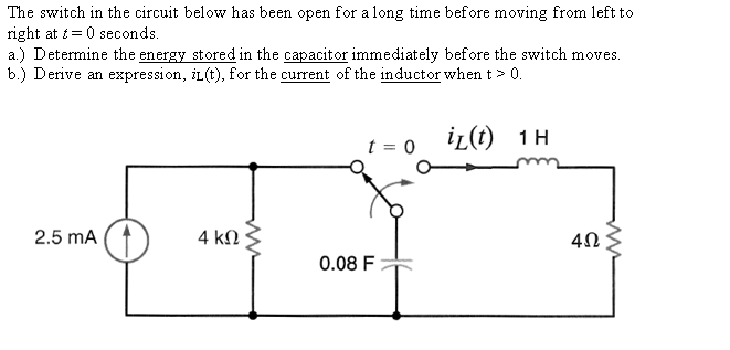 Solved The switch in the circuit below has been open for a | Chegg.com