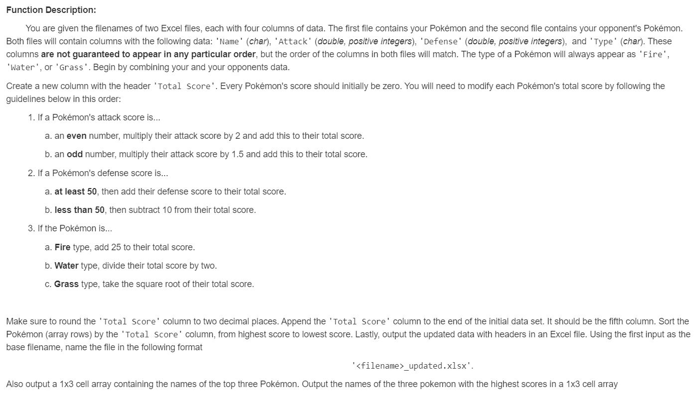 Function Name: rocketRumble Inputs: 1. (char) | Chegg.com