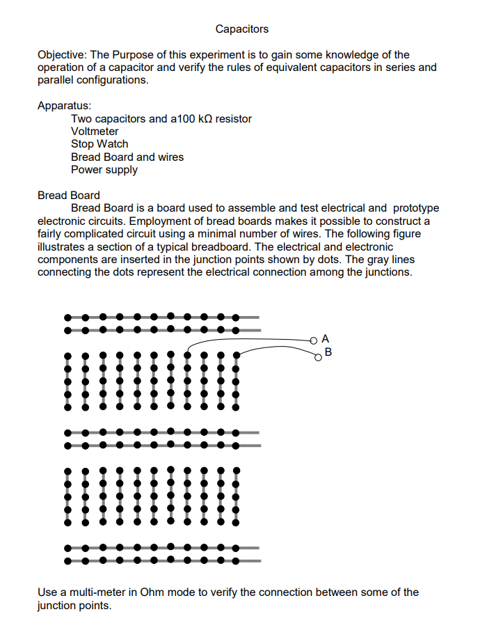 Capacitors Objective: The Purpose of this experiment | Chegg.com