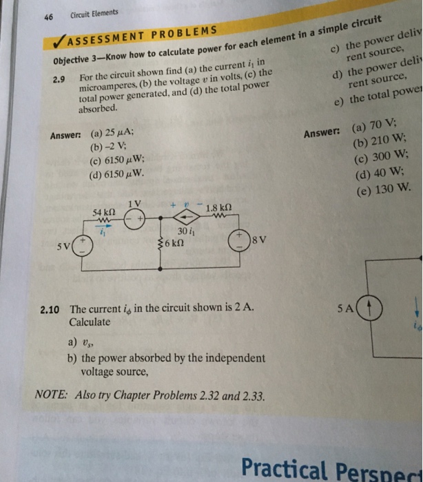 Solved 46 Circuit Elements ASSESSMENT PROBLEMS Objective | Chegg.com
