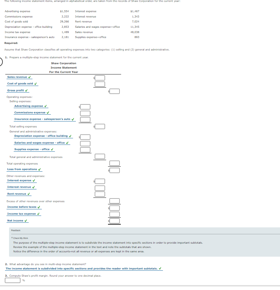 Solved The following income statement items, arranged in | Chegg.com