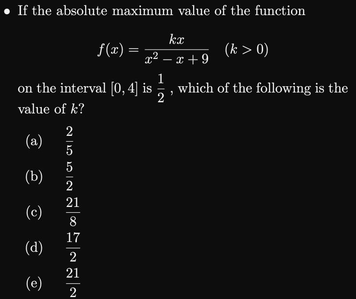 Solved If The Absolute Maximum Value Of The Function