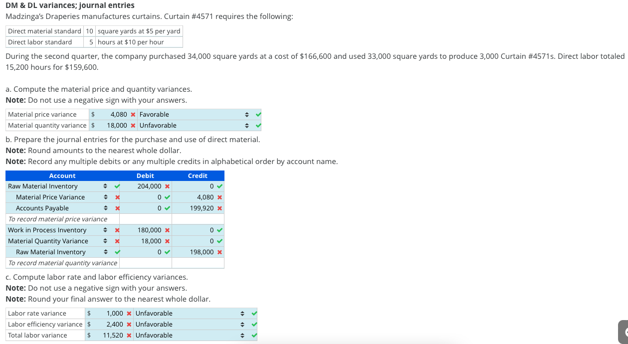 DM \& DL variances; journal entries Madzinga's | Chegg.com