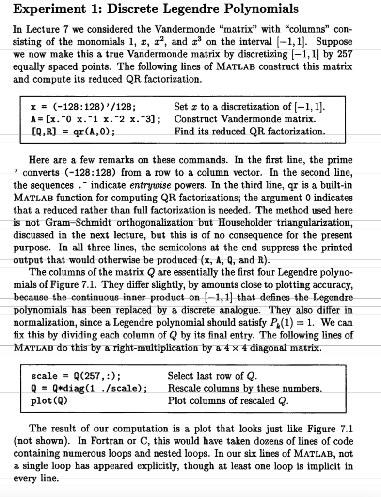 Solved Experiment 1: Discrete Legendre Polynomials In | Chegg.com