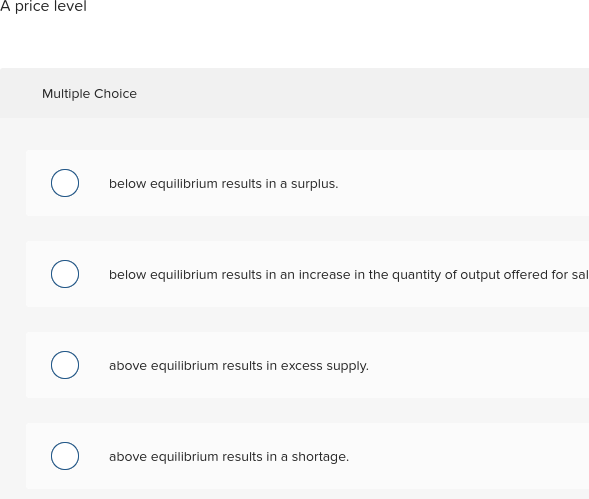 Solved A price levelMultiple Choicebelow equilibrium results | Chegg.com