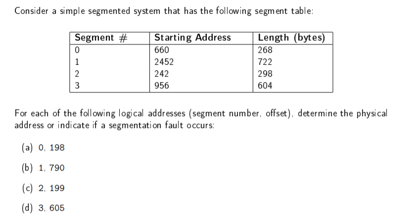 Solved Consider a simple segmented system that has the | Chegg.com
