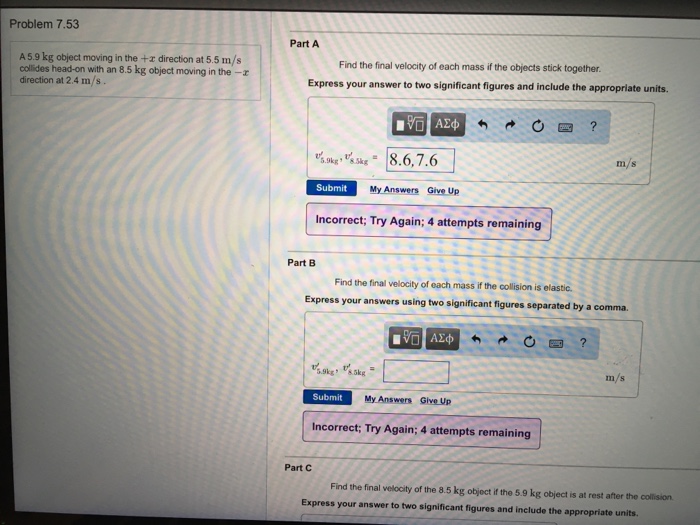 Solved Problem 7.53 Part A A5.9 kg object moving in the +x | Chegg.com
