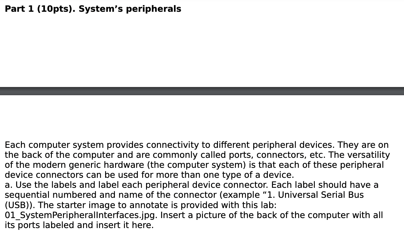 Solved Part 1 (10pts). System's peripherals Each computer | Chegg.com