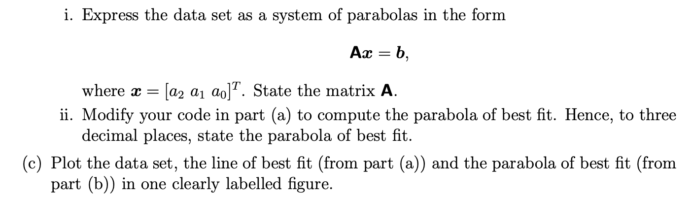Solved Consider the data seta) In MATLAB write a.m script, | Chegg.com