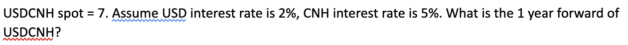 Solved USDCNH spot = 7. Assume USD interest rate is 2%, CNH | Chegg.com