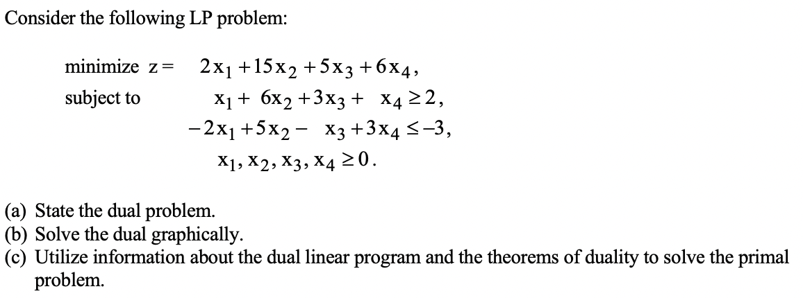 Solved Consider the following LP problem: minimize z = 2x1 | Chegg.com