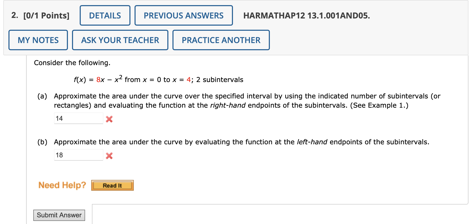 Solved Approximate the area under the curve by evaluating | Chegg.com
