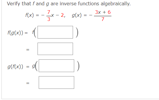 Solved Verify that f and g are inverse functions | Chegg.com