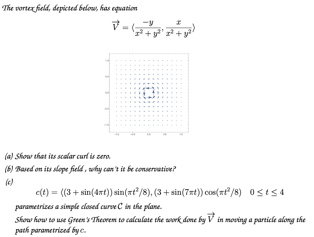 Solved The vortex field, depicted below, has equation 立 -Y | Chegg.com
