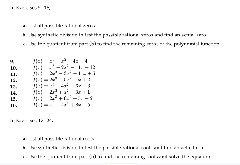 Solved In Exercises 9-16,a. ﻿List all possible rational | Chegg.com