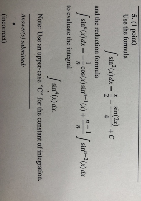 Solved 5. (1 point) Use the formula x sin (2x sin2 (x) dx = | Chegg.com