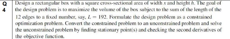 Solved Design a rectangular box with a square | Chegg.com
