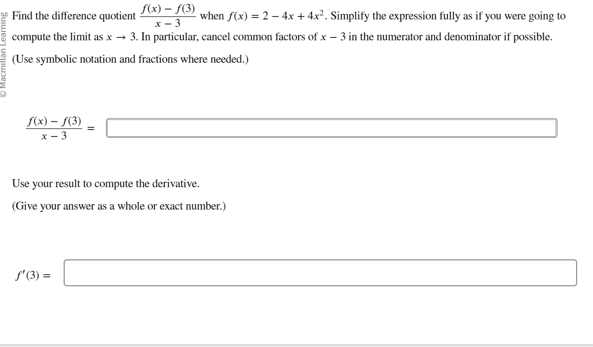 Solved Find the difference quotient x−3f(x)−f(3) when | Chegg.com