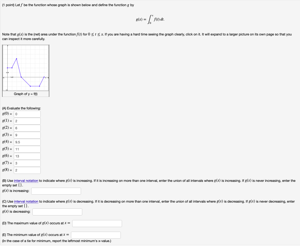 Solved (1 point) Let f be the function whose graph is shown | Chegg.com