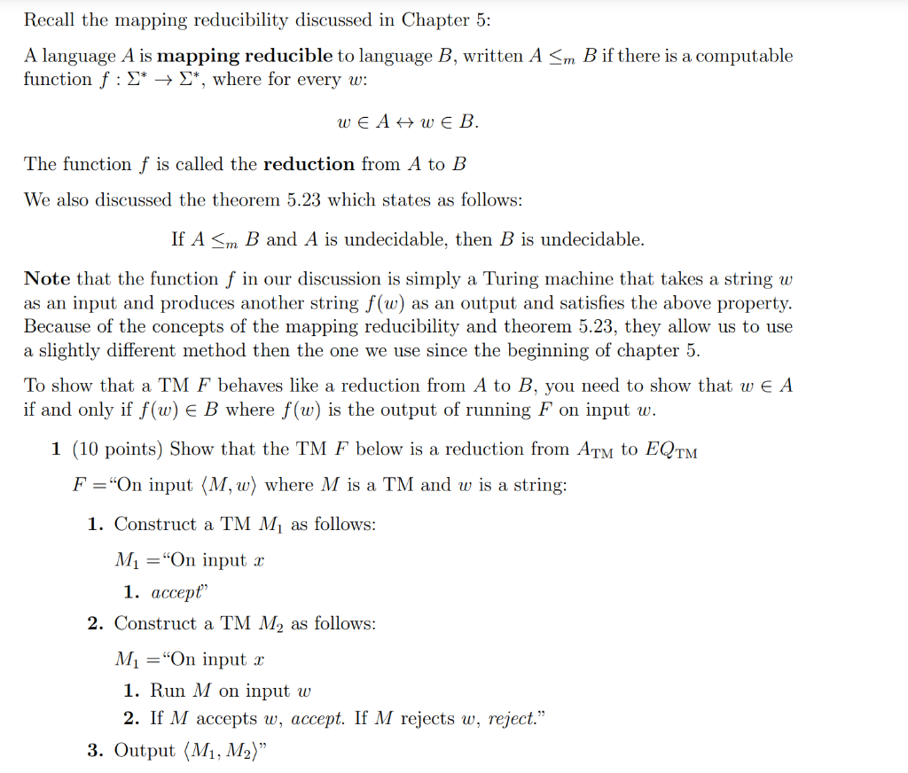 Recall the mapping reducibility discussed in Chapter | Chegg.com