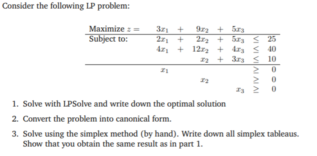 Solved Consider the following LP problem: Maximize z = | Chegg.com