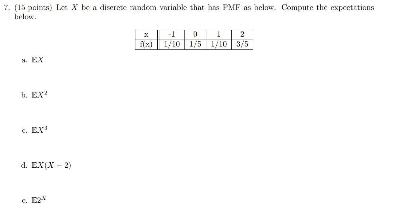 Solved 7. (15 points) Let X be a discrete random variable | Chegg.com Solved 7. (15 points) Let X be a discrete random variable | Chegg.com