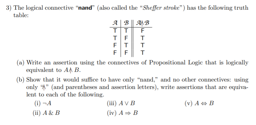 Solved 3) The logical connective "nand" (also called the | Chegg.com
