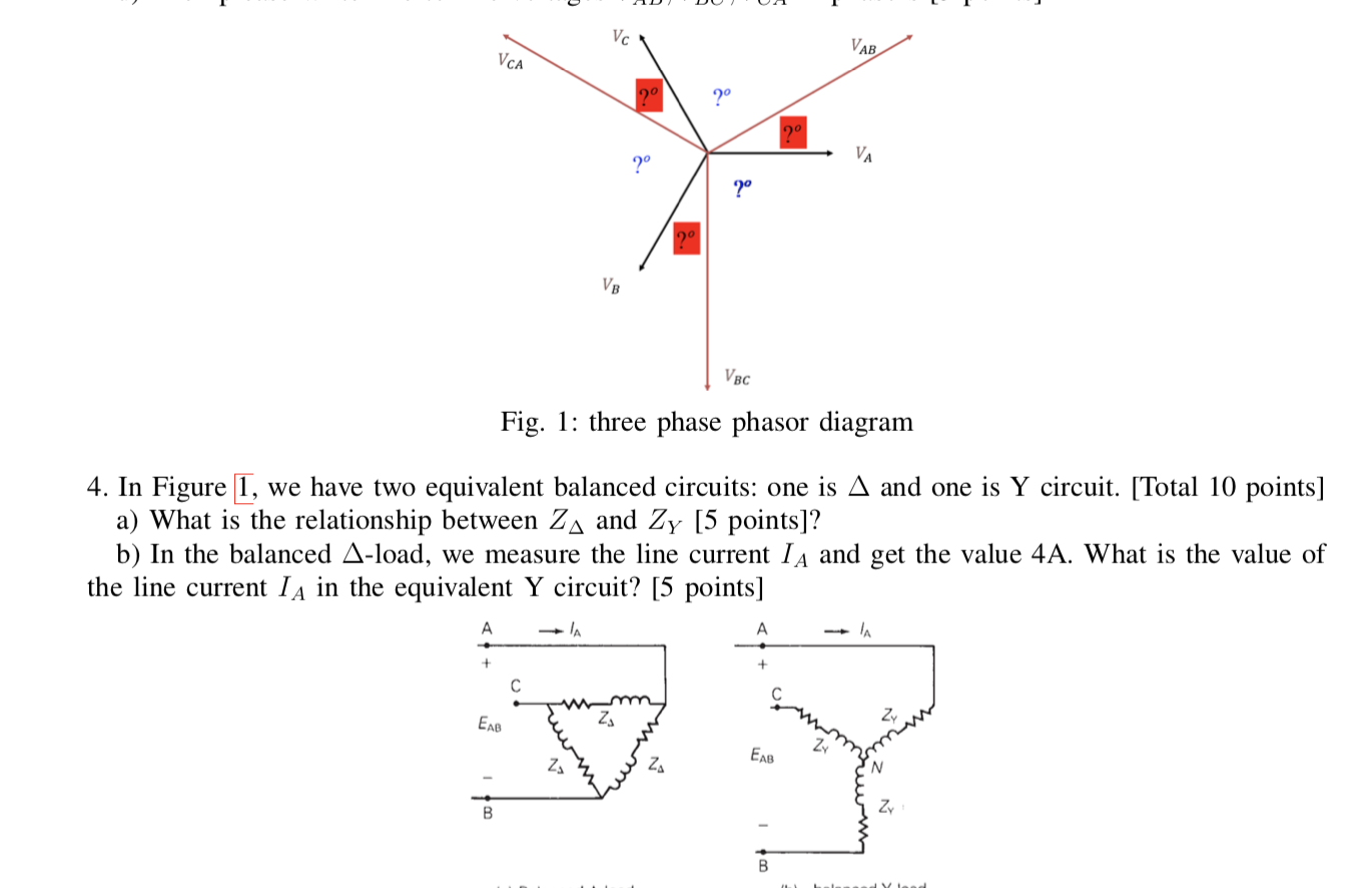 Solved Vc VAB VCA 20 VA 20 20 VB VBC Fig. 1: three phase | Chegg.com