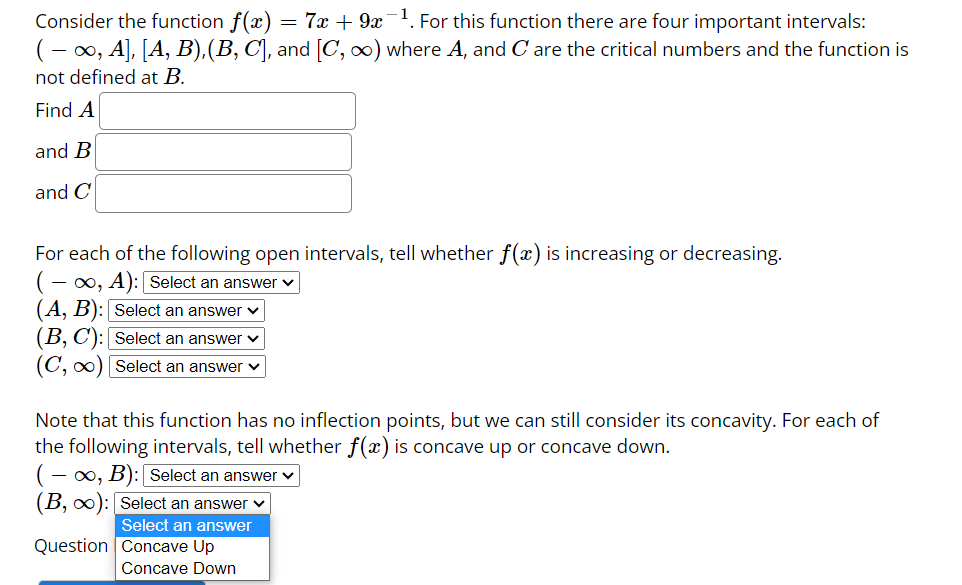 Solved Consider the function f(x)=7x+9x−1. For this function | Chegg.com