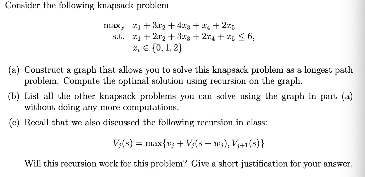 Consider the following knapsack problem maxx X1 + 3x2 | Chegg.com
