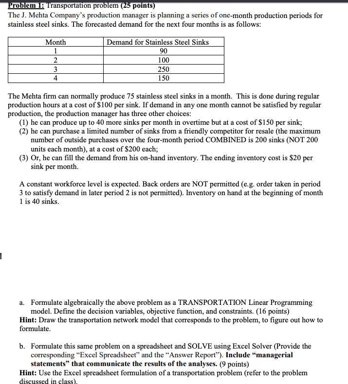 Solved Problem 1: Transportation problem (25 points) The J. | Chegg.com