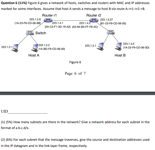 Solved Question 6 (11%) Figure 6 gives a network of hosts, | Chegg.com