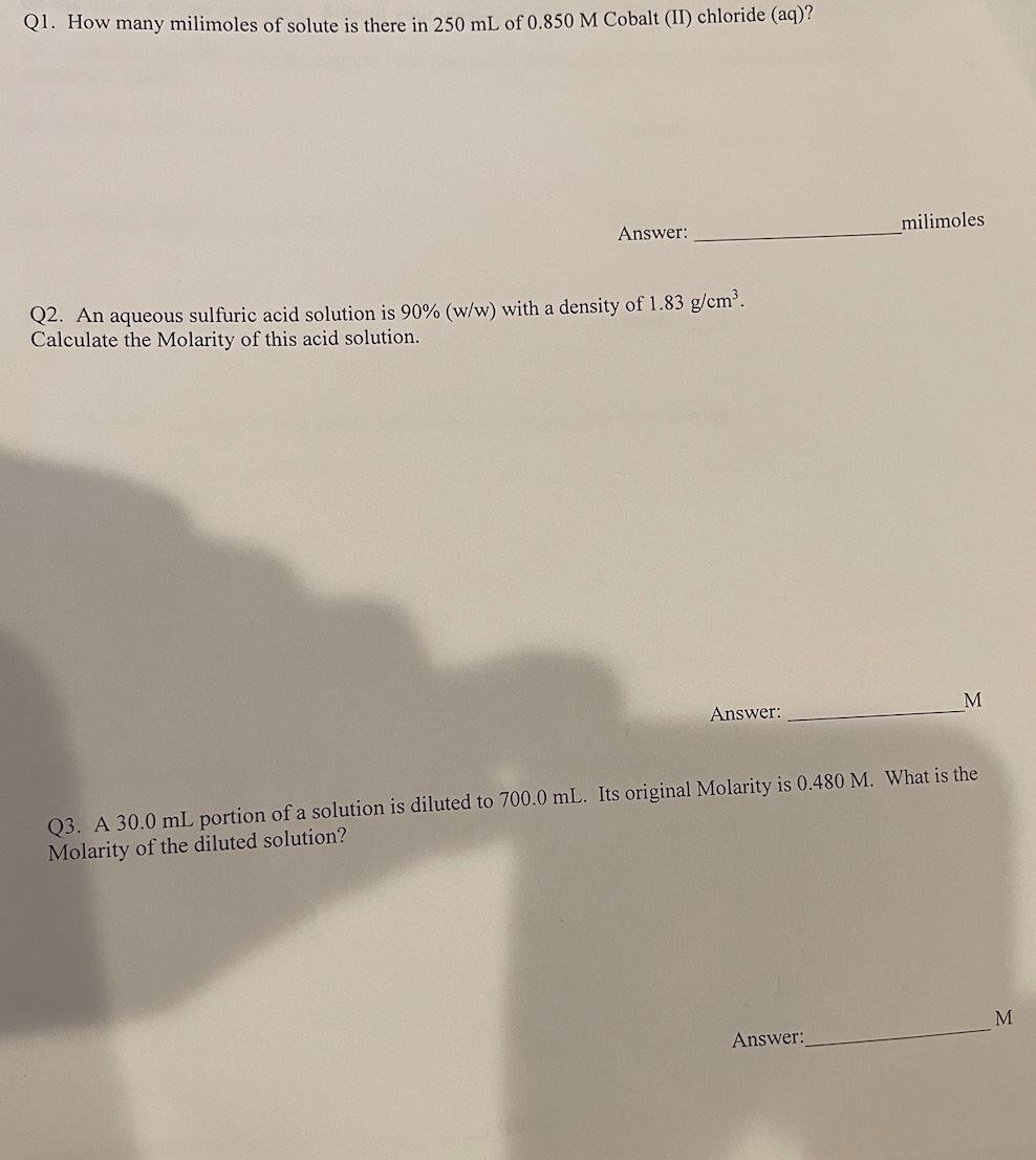 Solved Q1. How many milimoles of solute is there in 250 mL | Chegg.com