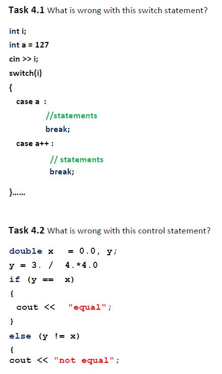 Solved Task 4.1 What is wrong with this switch statement? | Chegg.com