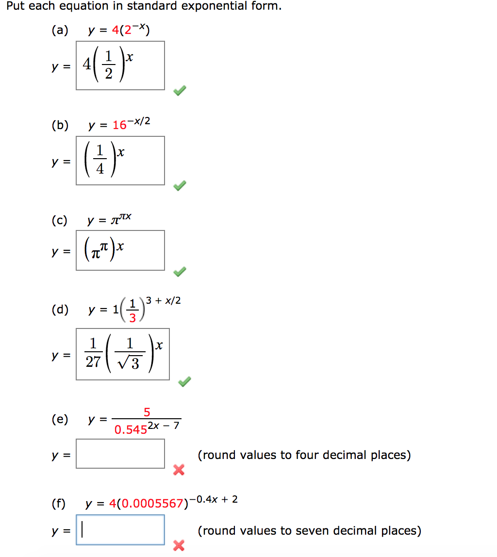 Solved Put each equation in standard exponential form. (a) y | Chegg.com