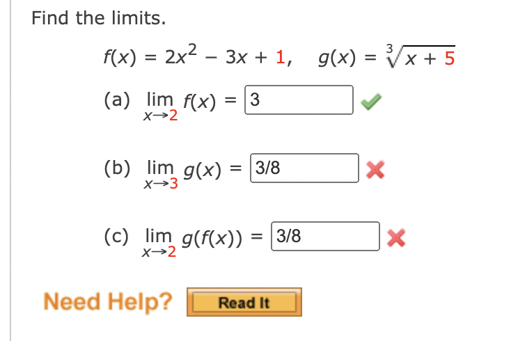 Solved Find the limits. f(x)=2x2−3x+1,g(x)=3x+5 (a) | Chegg.com