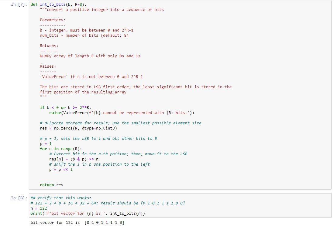 Solved ef int_to_bits(b, R=8): "" "convert a positive | Chegg.com