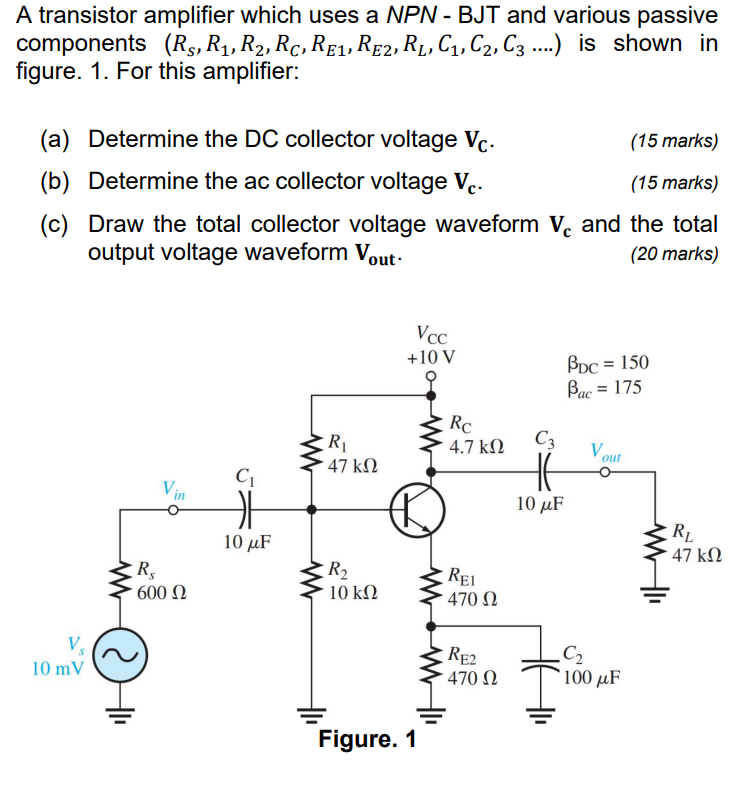 Solved A transistor amplifier which uses a NPN - BJT and | Chegg.com