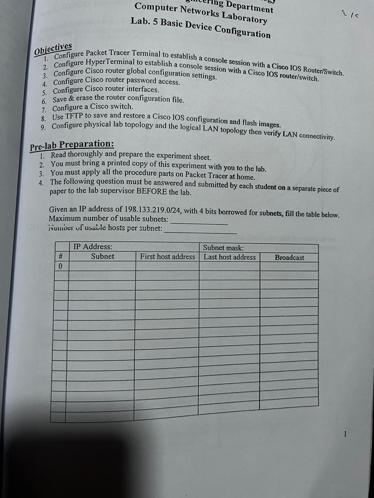 Solved Objectives 1. Configure Packet Tracer Terminal to | Chegg.com