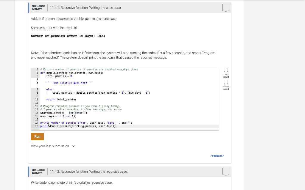Solved CHALLENGE ACTIVITY 117 Da 11.4.1: Recursive function | Chegg.com