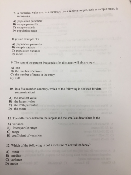 Solved 7. A numerical value used as a summary measure for a | Chegg.com