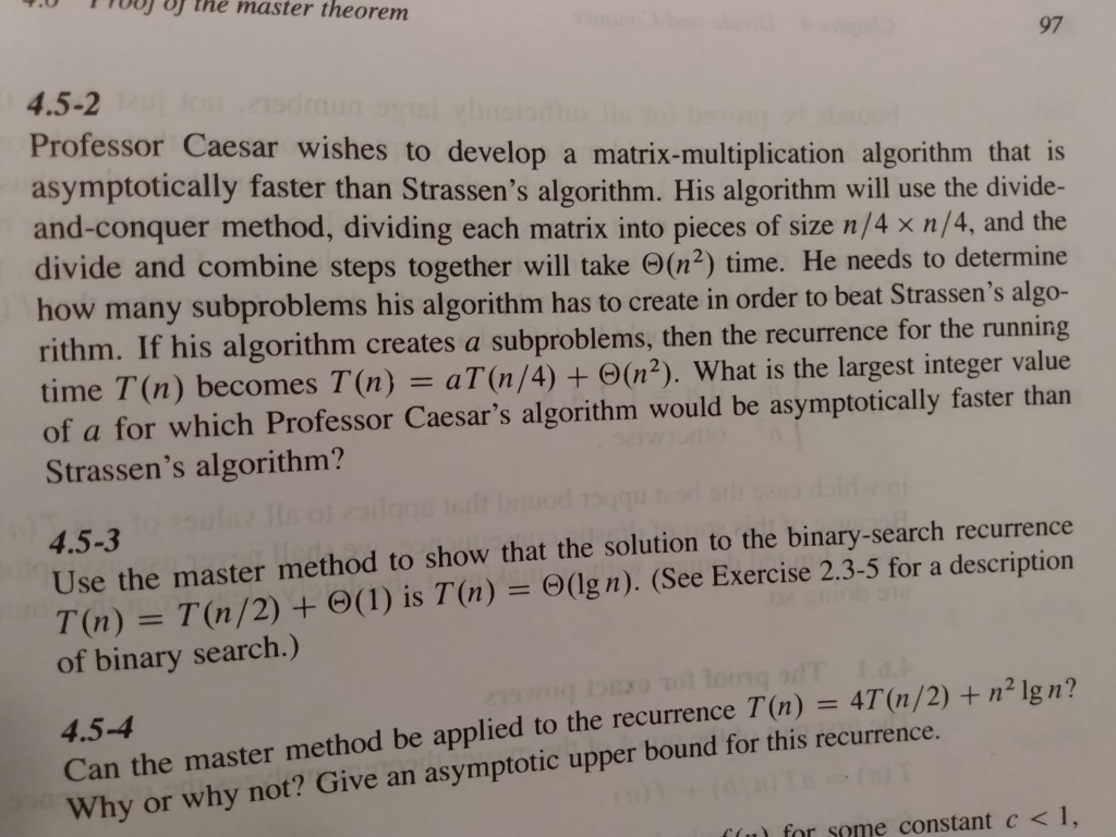 Solved 1.0 TIUJ UJ the master theorem 4.5-2 Professor Caesar | Chegg.com